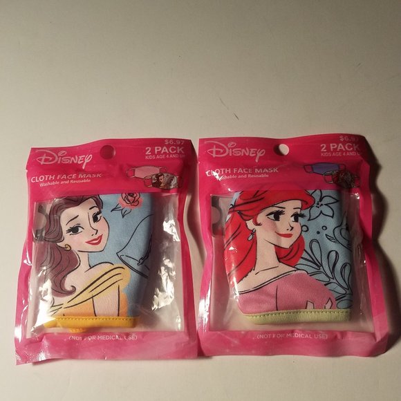 Disney | Accessories | Disney Princess Kids Face Mask Ariel Belle Packs ...